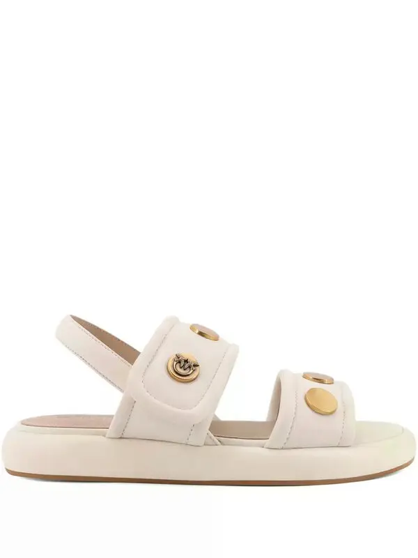 Pinko Fiona Padded Leather Sandals With Metal Accents - Neutrals