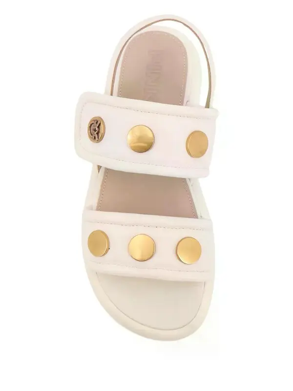 Pinko Fiona Padded Leather Sandals With Metal Accents - Neutrals