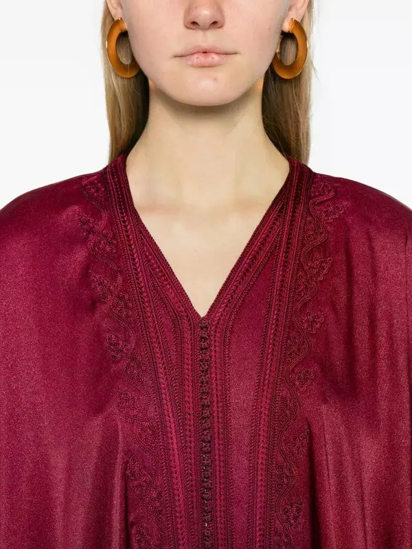 REEM AL DHAHERI Embroidered V-neck Kaftan With Braided Detail