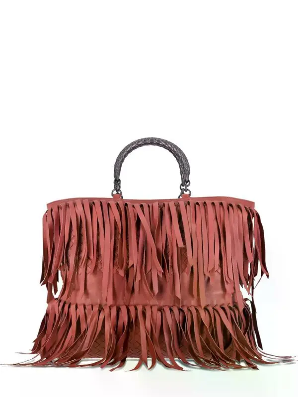 Bottega Veneta 2024 Intrecciato-weave Fringe Tote Bag - Red