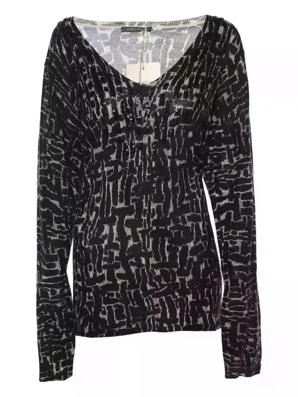 Marina Rinaldi Abstract Pattern Knit Scoop Neck Sweater With Sequin Embellishment