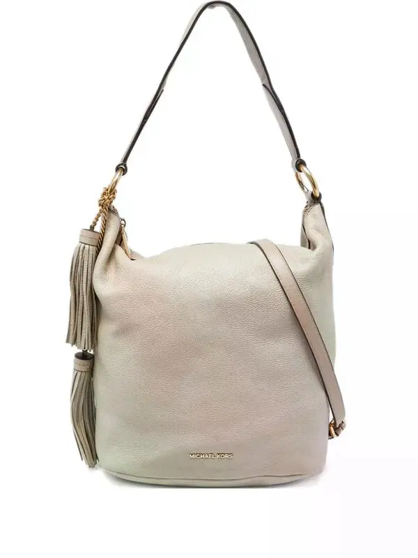 Michael Kors Leather Shoulder Bag With Tassel Detail - Neutrals