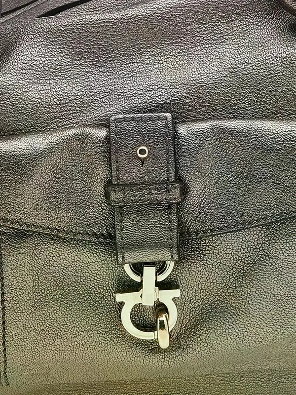 FERRAGAMO Metallic Leather Shoulder Bag - Silver