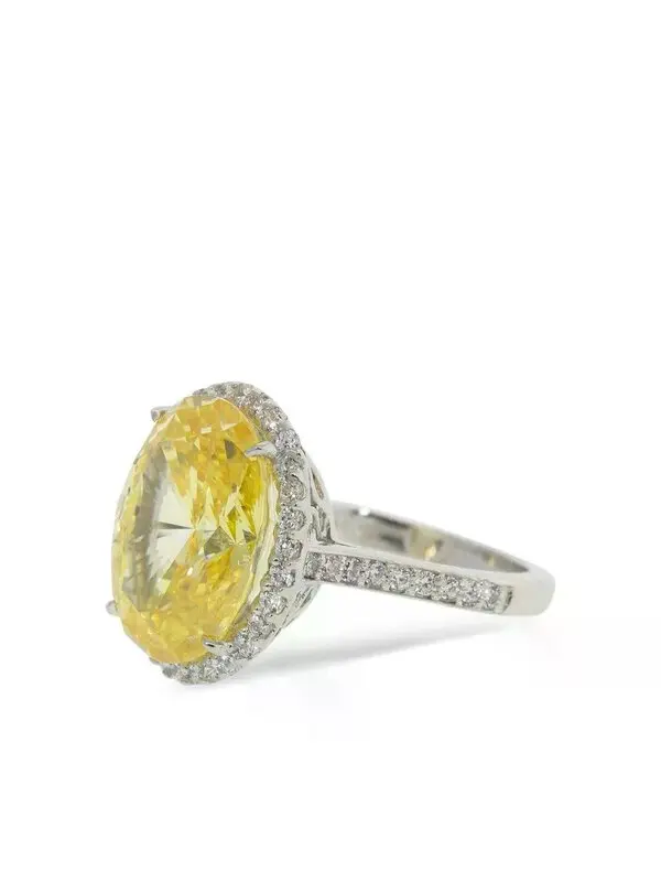 FANTASIA BY DESERIO 14kt Gold Vermeil Oval Cut Halo Set Stone Ring With Pavé Set Diamonds