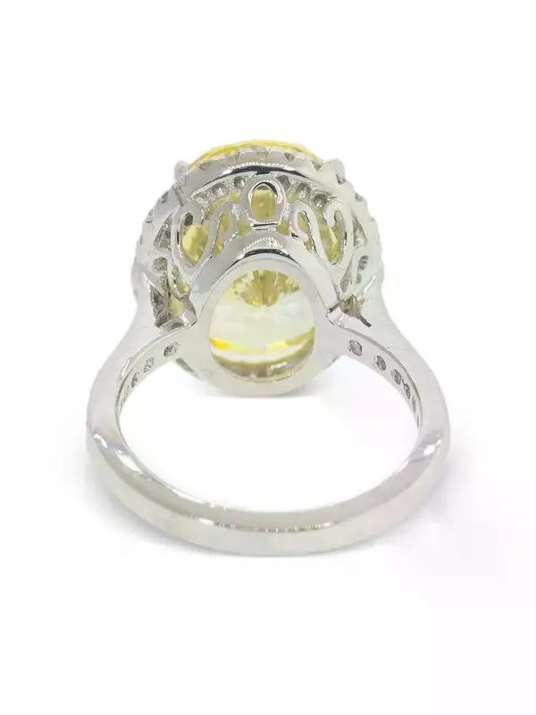 FANTASIA BY DESERIO 14kt Gold Vermeil Oval Cut Halo Set Stone Ring With Pavé Set Diamonds