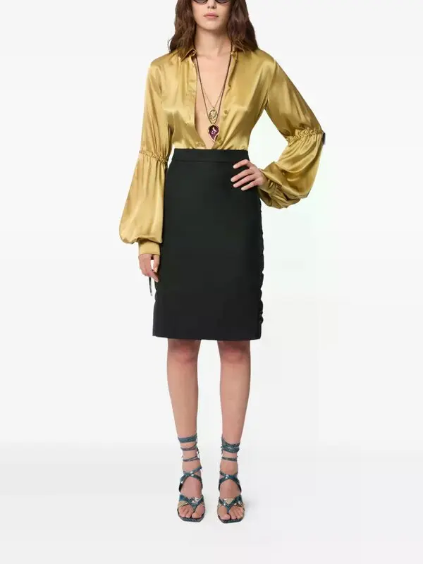 Nina Ricci Ruched Wool Midi Skirt