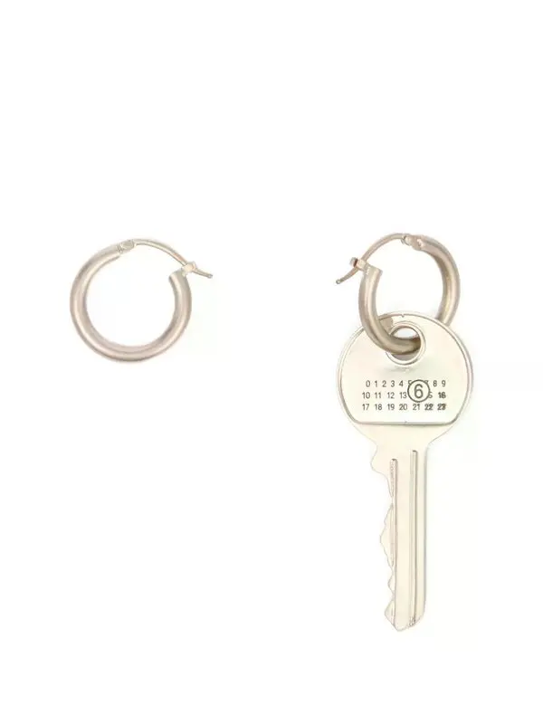 MAISON MARGIELA Tone Hoop Earrings With Engraved Key Pendant - Silver