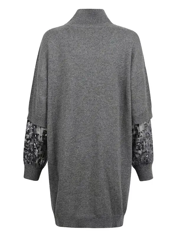 Brunello Cucinelli High-neck Sequin Embellished Knit Mini Dress - Grey