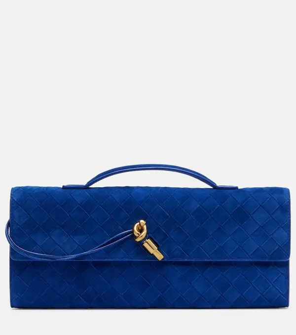 Bottega Veneta Intrecciato Suede Clutch - Blue