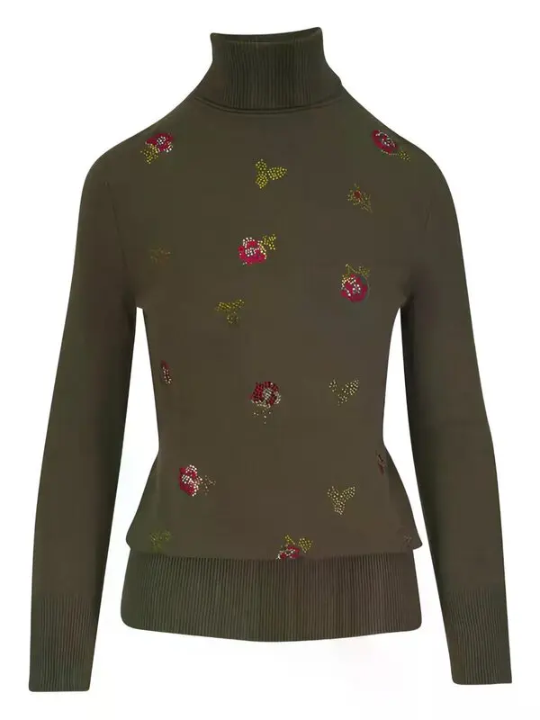 Libertine Floral Embellished Roll Neck Sweater - Green