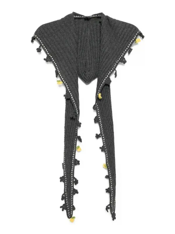 CUDDLEUP Lemon-embellished Cashmere Scarf - Grey