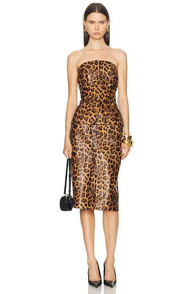 AEXAE Leather Bandeau Peplum Top - Leopard