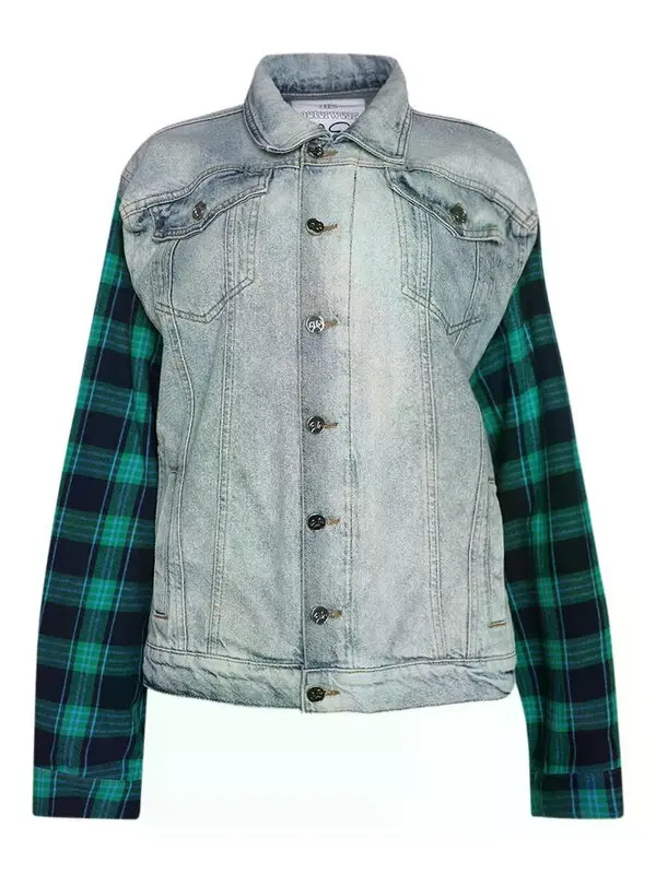 Natasha Zinko Light Wash Denim Jacket With Checked Sleeves
