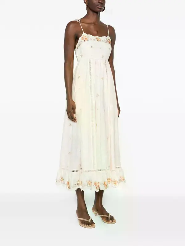 Zimmermann Patience Cami Floral Embroidered Midi Dress - Neutrals