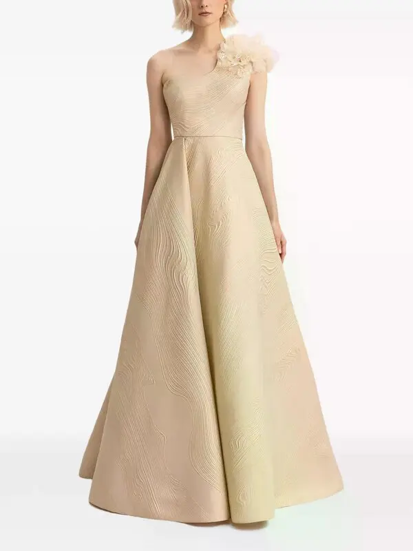 GEMY MAALOUF One-shoulder Gown With 3d Floral Embellishment - Neutrals