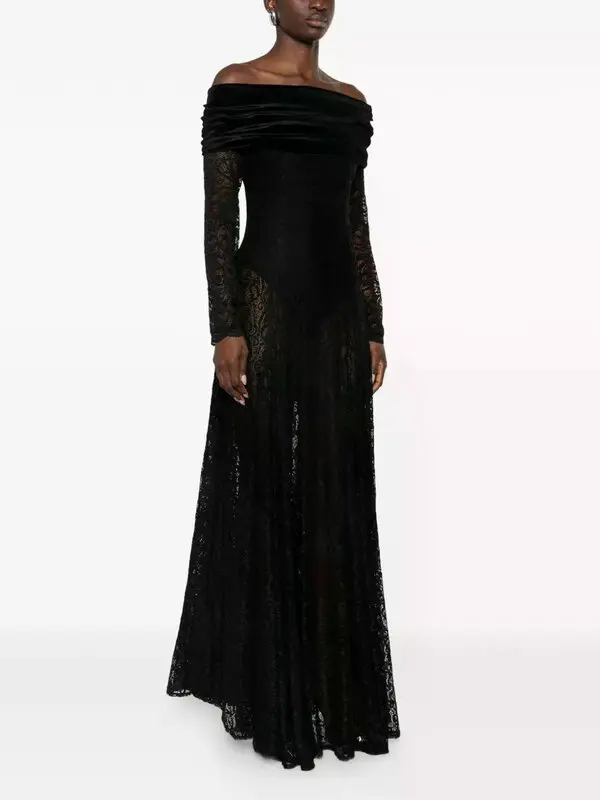 MIAU BY CLARA ROTESCU Lace Gown With Velvet Trim
