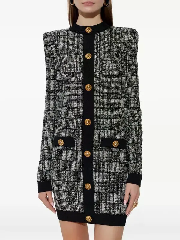 Balmain Checked Long-sleeve Dress