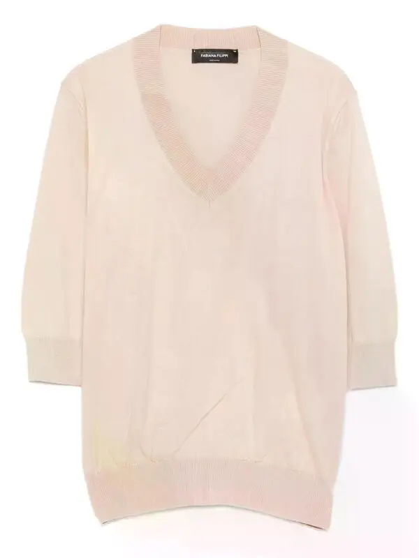 Fabiana Filippi V-neck Three-quarter Sleeve Sweater - Neutrals