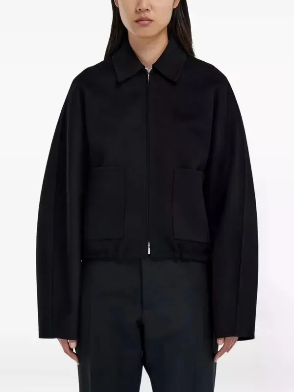 FERRAGAMO Cropped Bomber Jacket With Pointed Collar And Drawstring Hem