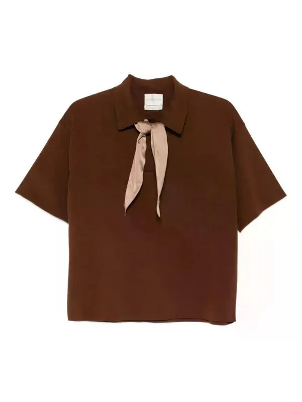 FORTE_FORTE Tie-detail Knit Polo - Brown