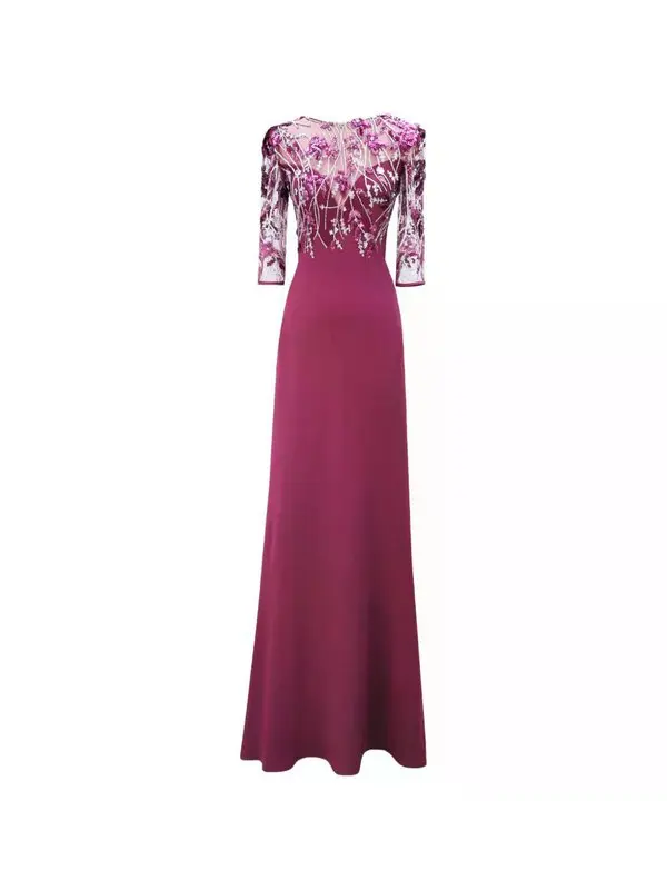 GEMY MAALOUF Beaded Corset Dress With Three-quarter Sleeves - Purple