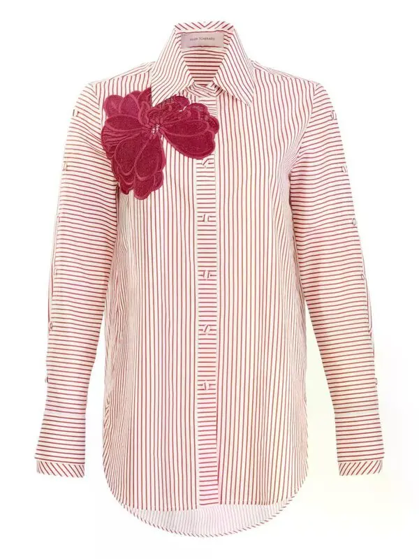 Silvia Tcherassi Striped Floral Appliqué Shirt - Red