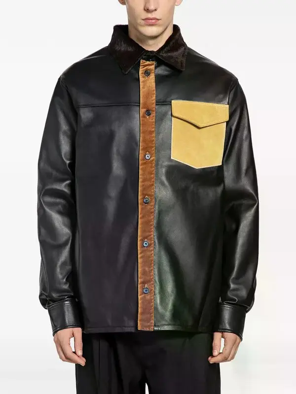 Marni Fur-collar Panelled Leather Shirt