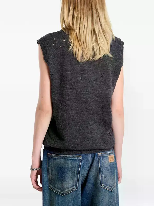 MAISON MARGIELA Numeric Logo Distressed Knitted Vest - Grey