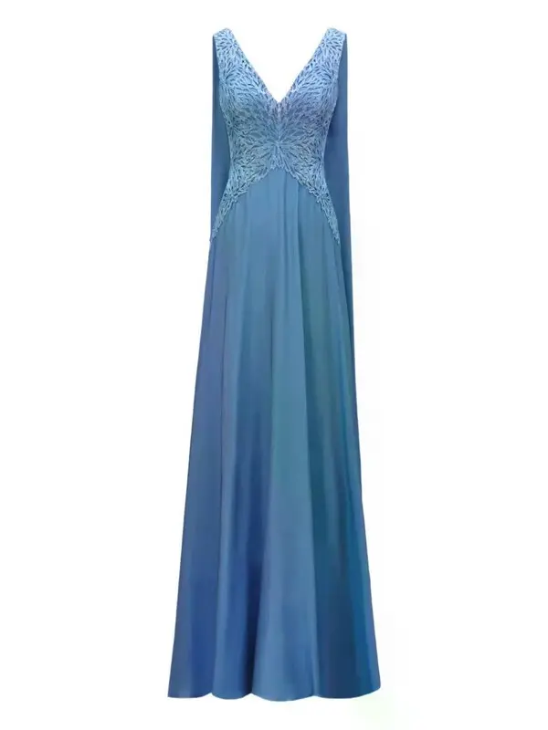 GEMY MAALOUF Beaded Corset Cape Gown - Blue