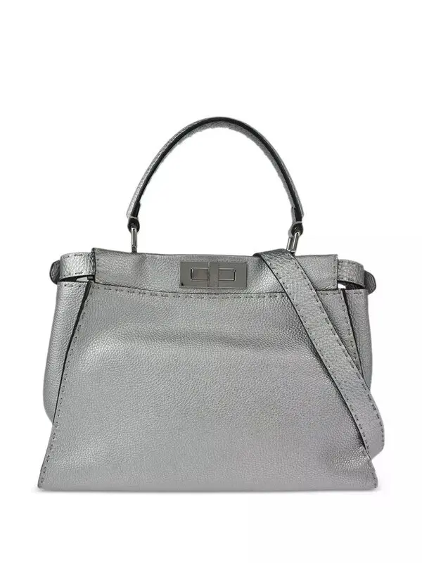 Fendi 2017 Peekaboo Leather Tote - Silver