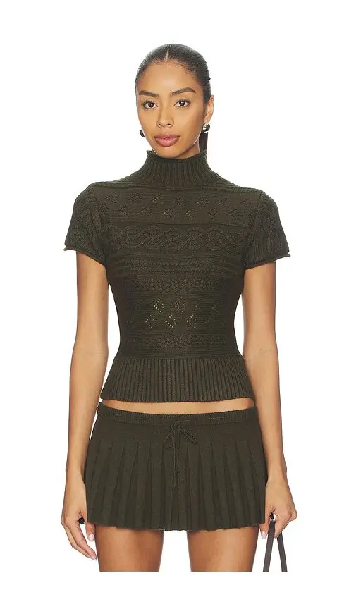 GUIZIO Cable Knit Turtleneck Top