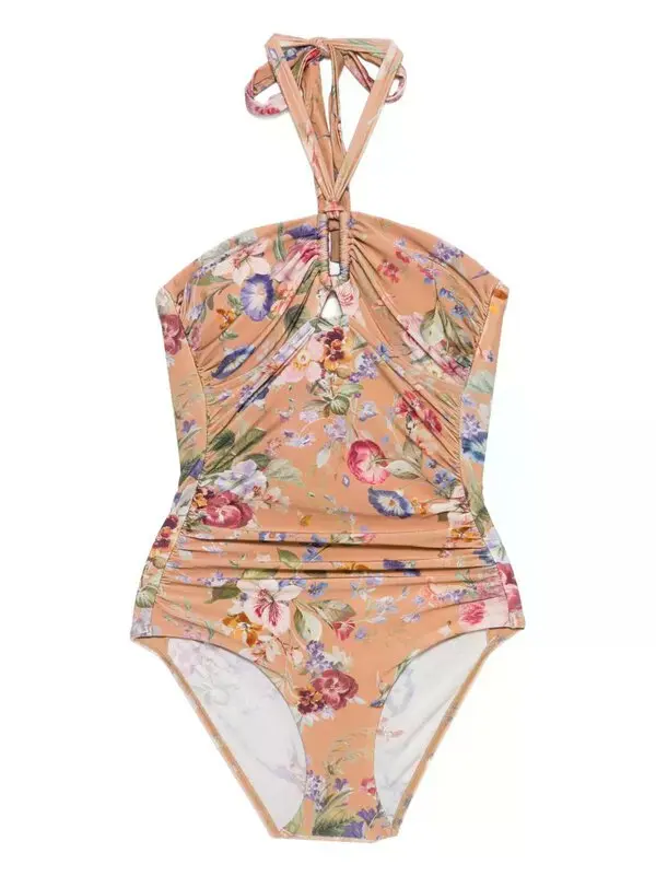 Zimmermann Patience Halterneck One-piece Swimsuit - Brown