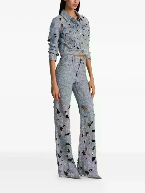 Alice + Olivia Embroidered Eyelet Jacket - Blue
