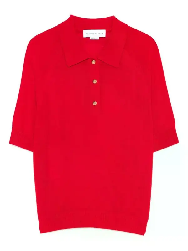 Victoria Beckham Ribbed Knit Polo Top - Red