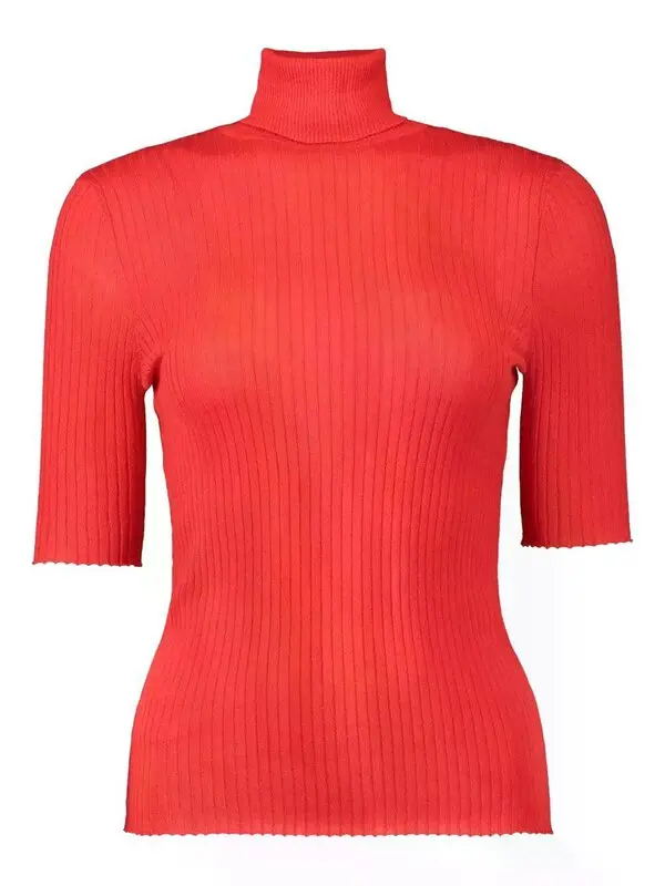 Sprwmn Ribbed Turtleneck Short-sleeve Top
