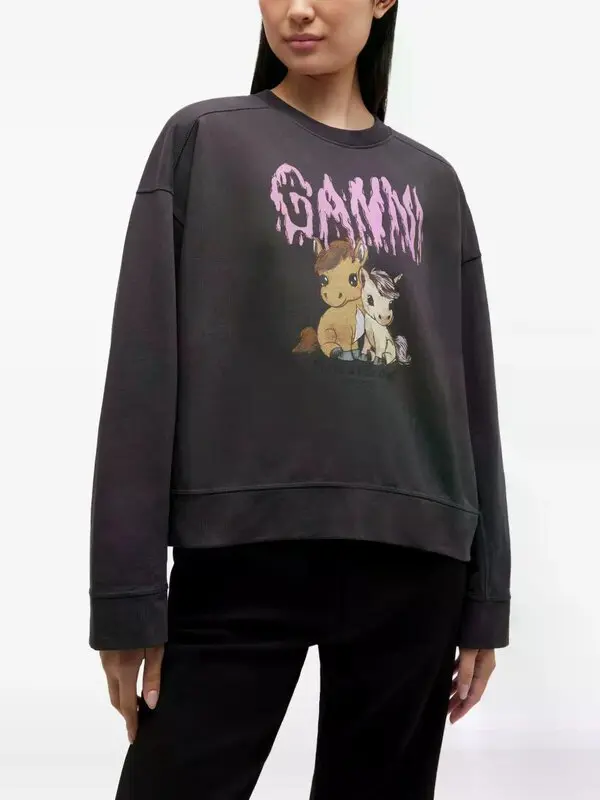GANNI Graphic Print Crewneck Sweatshirt - Grey