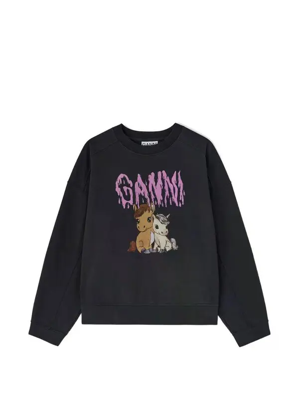 GANNI Graphic Print Crewneck Sweatshirt - Grey