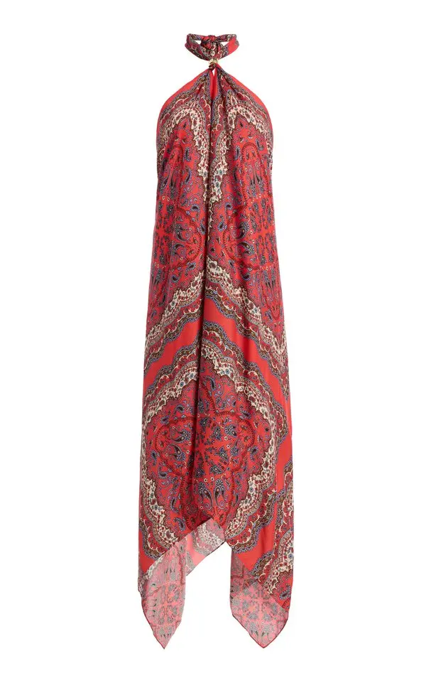 Cara Cara Twist Paisley Twill Midi Halter Dress - Red