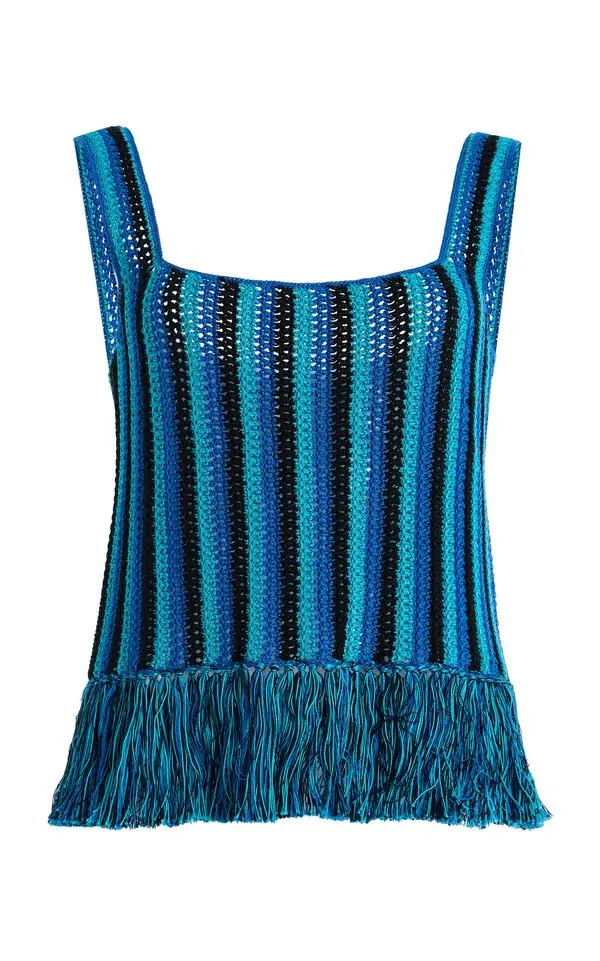 Escvdo Misti Crocheted Cotton Tank Top With Fringe - Blue