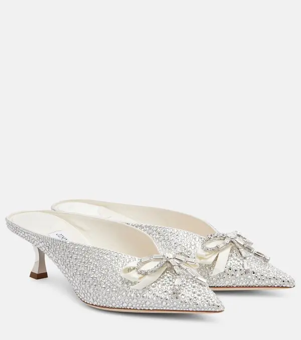 JIMMY CHOO Auria 50 Crystal-embellished Satin Mules - Silver