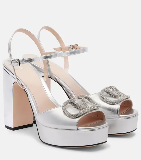 Valentino Garavani Vlogo Crystal-embellished Platform Sandals - Silver