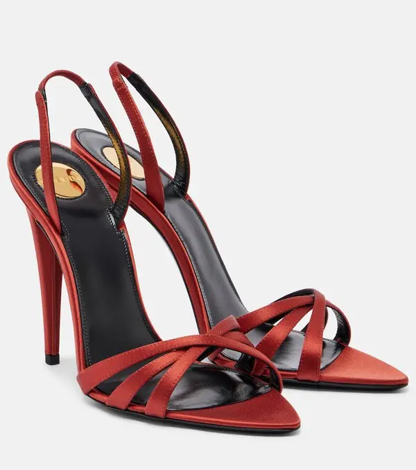 Saint Laurent Kate Crepe Satin Slingback Sandals - Red