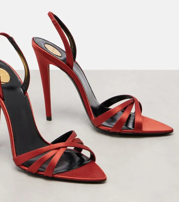 Saint Laurent Kate Crepe Satin Slingback Sandals