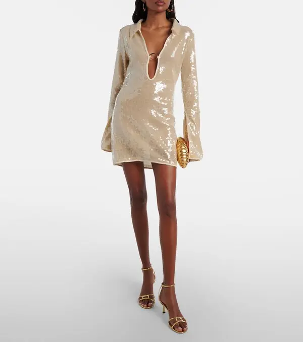 Oseree Sequined Mini Dress - Beige