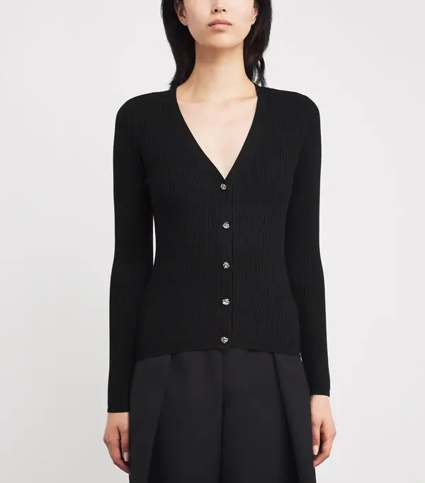 Sandro Ribbed V-neck Cardigan With Metallic Buttons