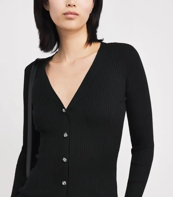 Sandro Ribbed V-neck Cardigan With Metallic Buttons
