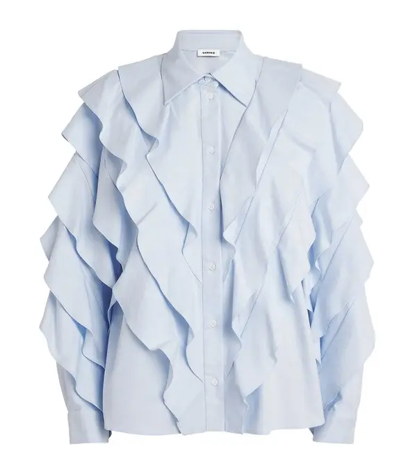 Sandro Cotton Ruffled Shirt - Blue