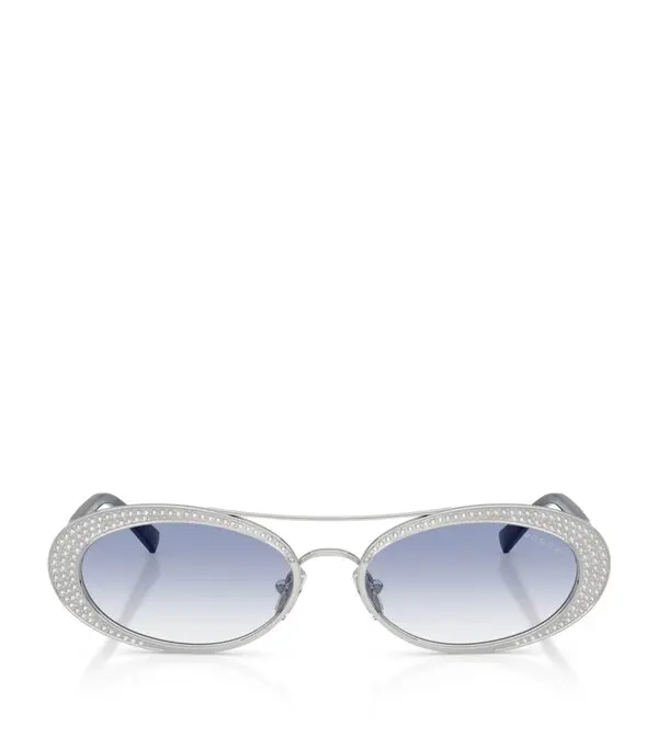 VOGUE Rhinestone Oval Sunglasses - Silver