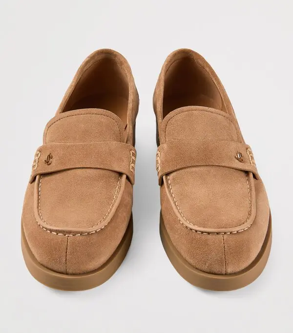 JIMMY CHOO Velvet Suede Ivy Loafers - Beige