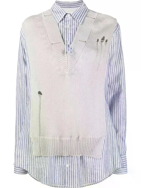 MAISON MARGIELA Layered Knit Detail Shirt - Blue